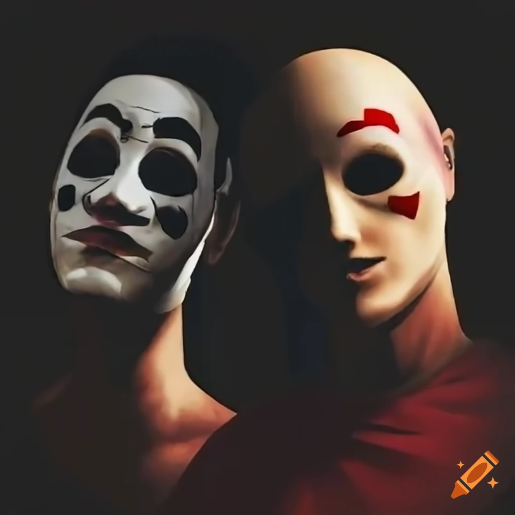 Two masked men performing music