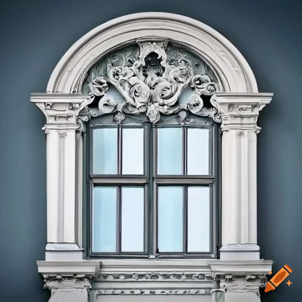 White palace window with stucco ornaments on Craiyon