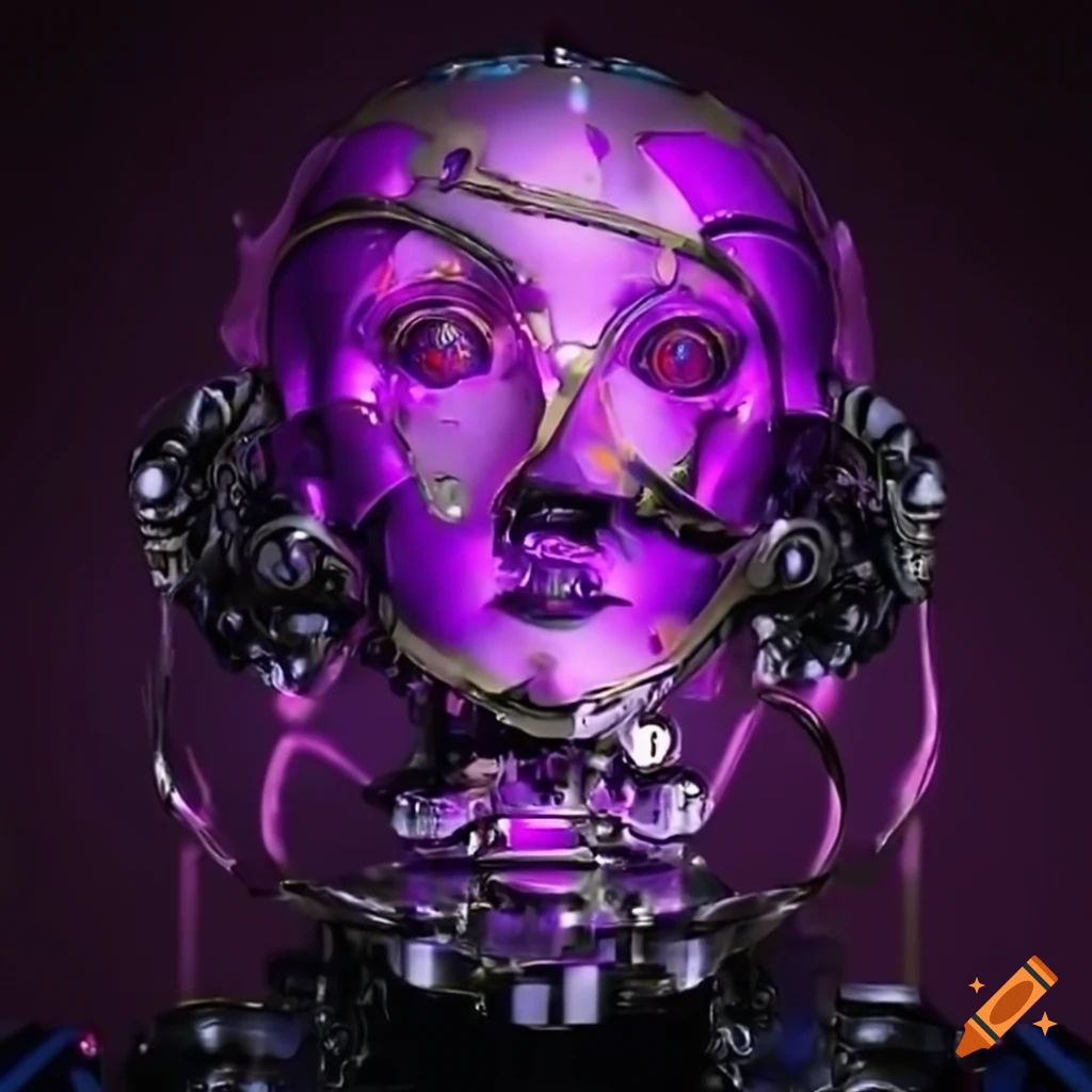 Robot with purple eyes and heavy plating on Craiyon
