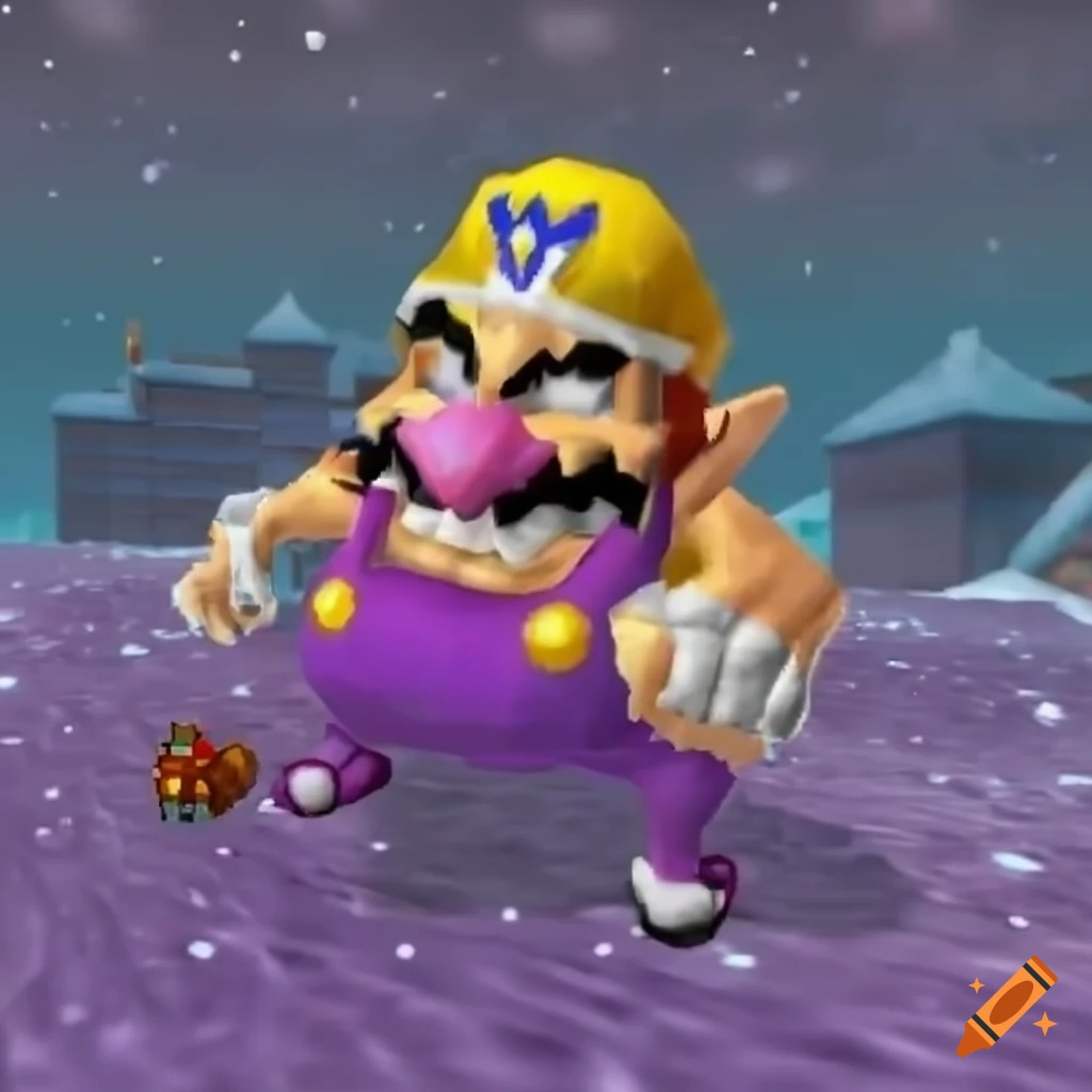 Screenshot of super wario 64 gameplay in snow level on Craiyon