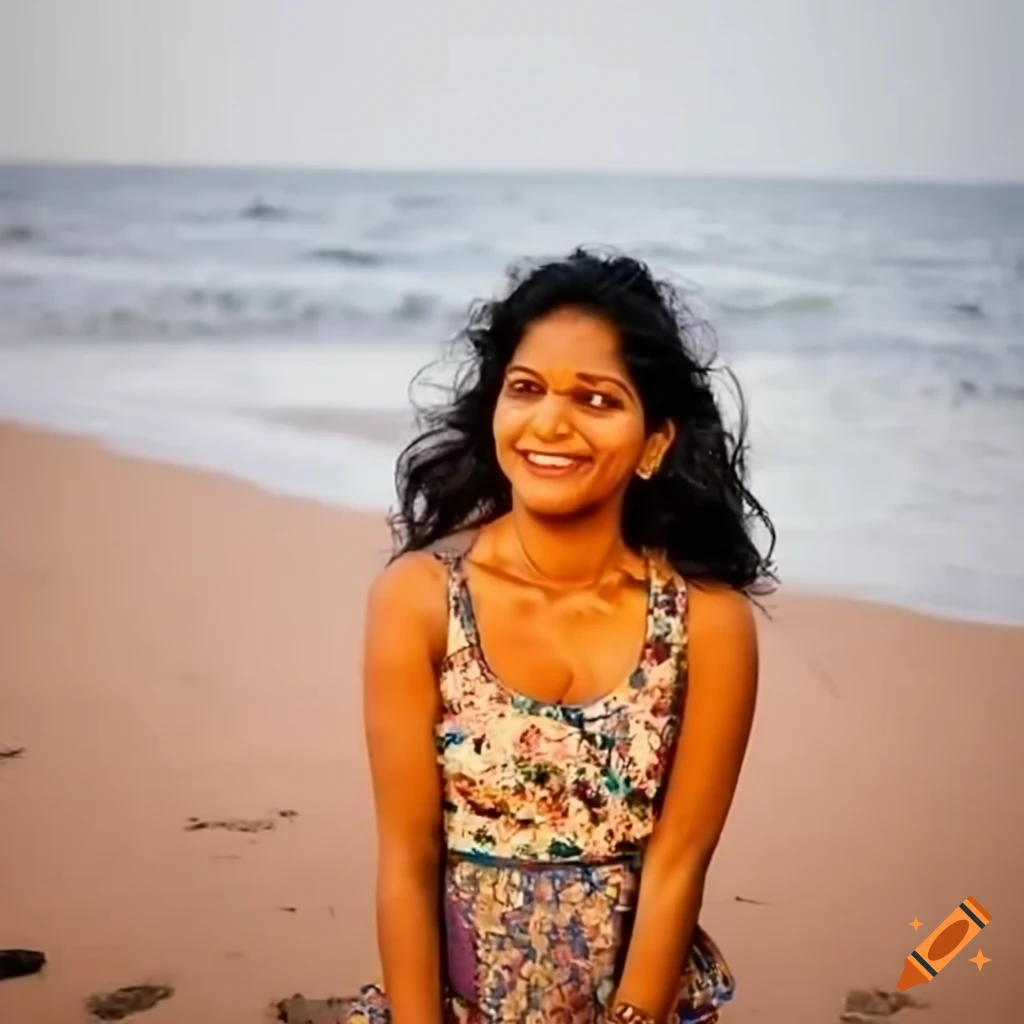 Confident woman enjoying the beach in goa on Craiyon