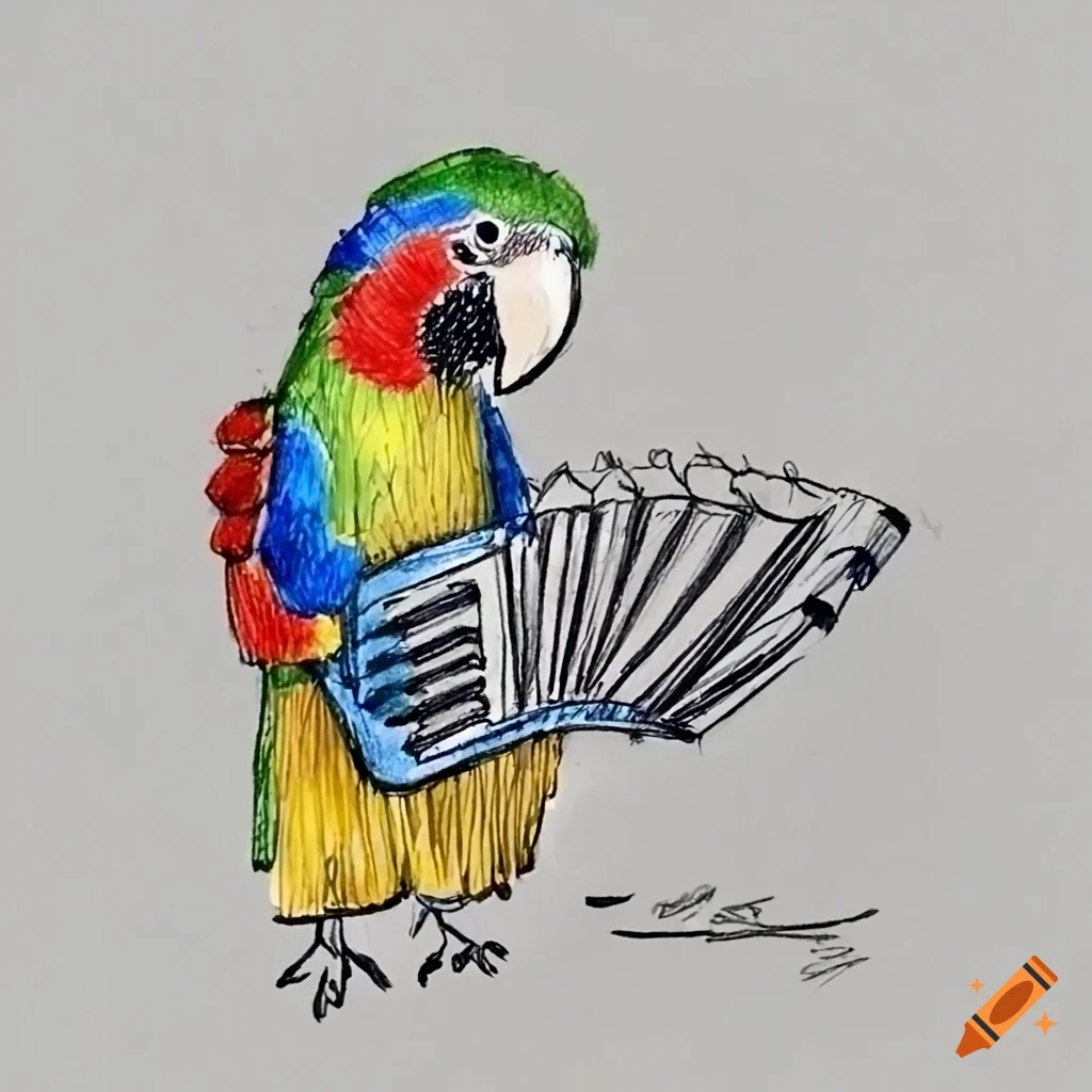 Illustration of a musical parrot in polka dance outfit on Craiyon