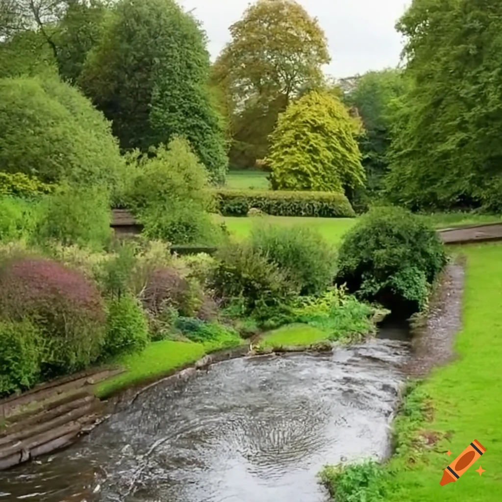 Picturesque gardens with a stream in knighton park, leicester, england ...