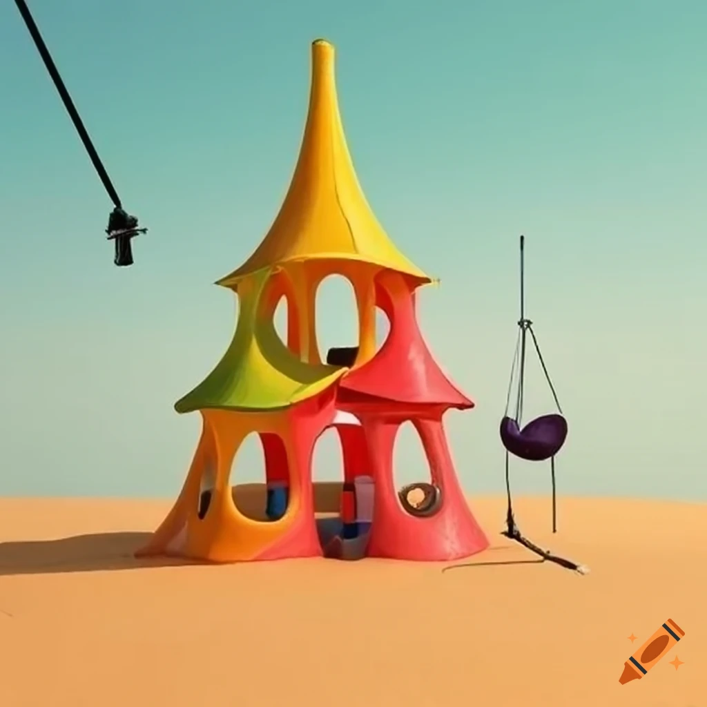 Surreal playground with colorful structures on Craiyon