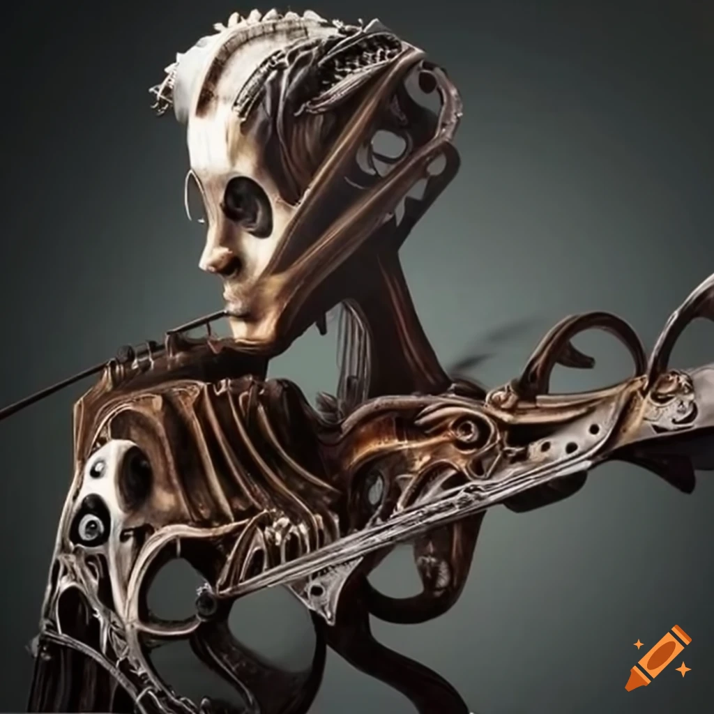 Biomechanical cello designed by h.r. giger on Craiyon