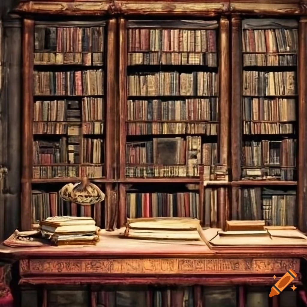 Realistic depiction of an ancient library on Craiyon