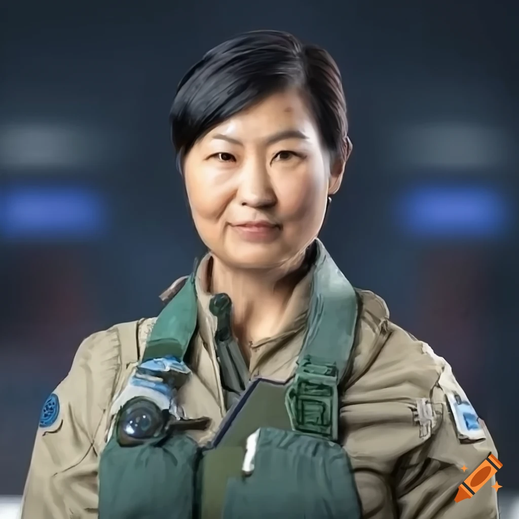 Portrait of a mid-aged woman battletech pilot on Craiyon