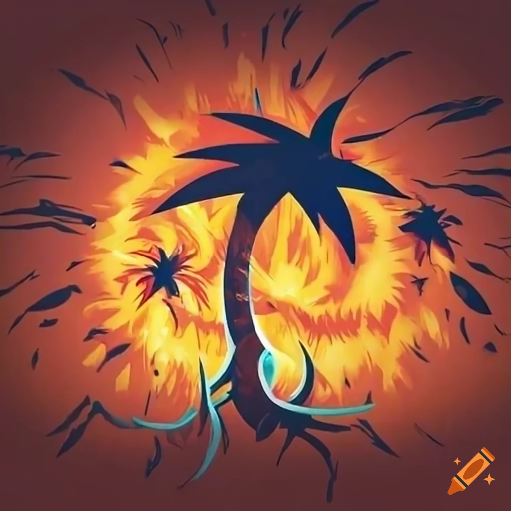 Spectacular view of a flaming island on Craiyon