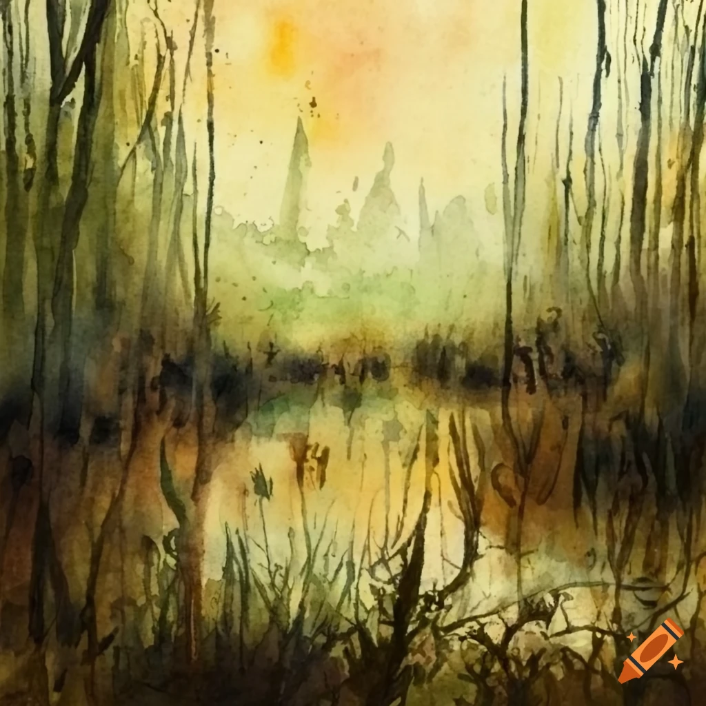 Detailed watercolor of a poisonous bog