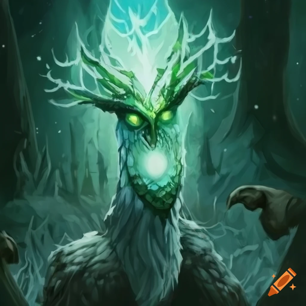 Art featuring a two-headed beast in a pine forest on Craiyon