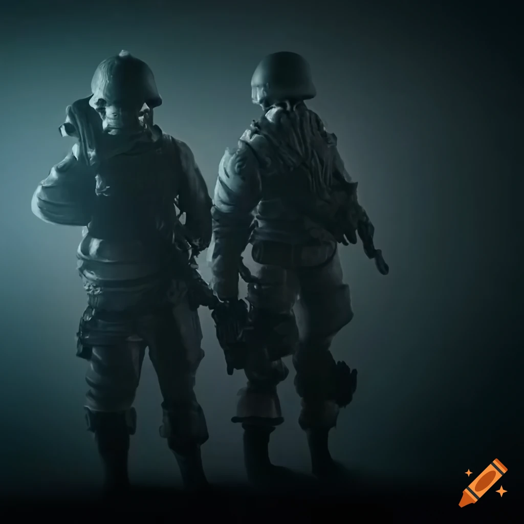 Miniature toy soldiers in a fog on Craiyon