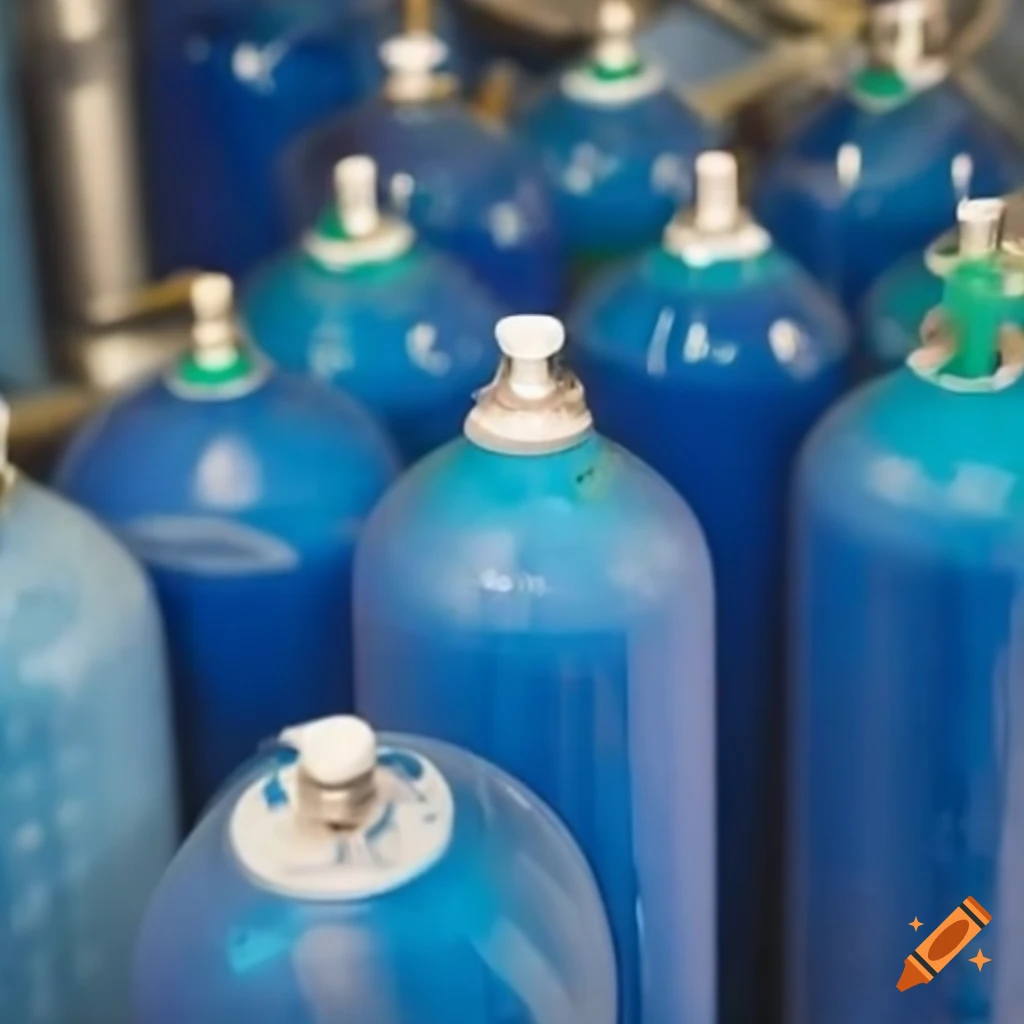 Blue oxygen bottle in a factory on Craiyon