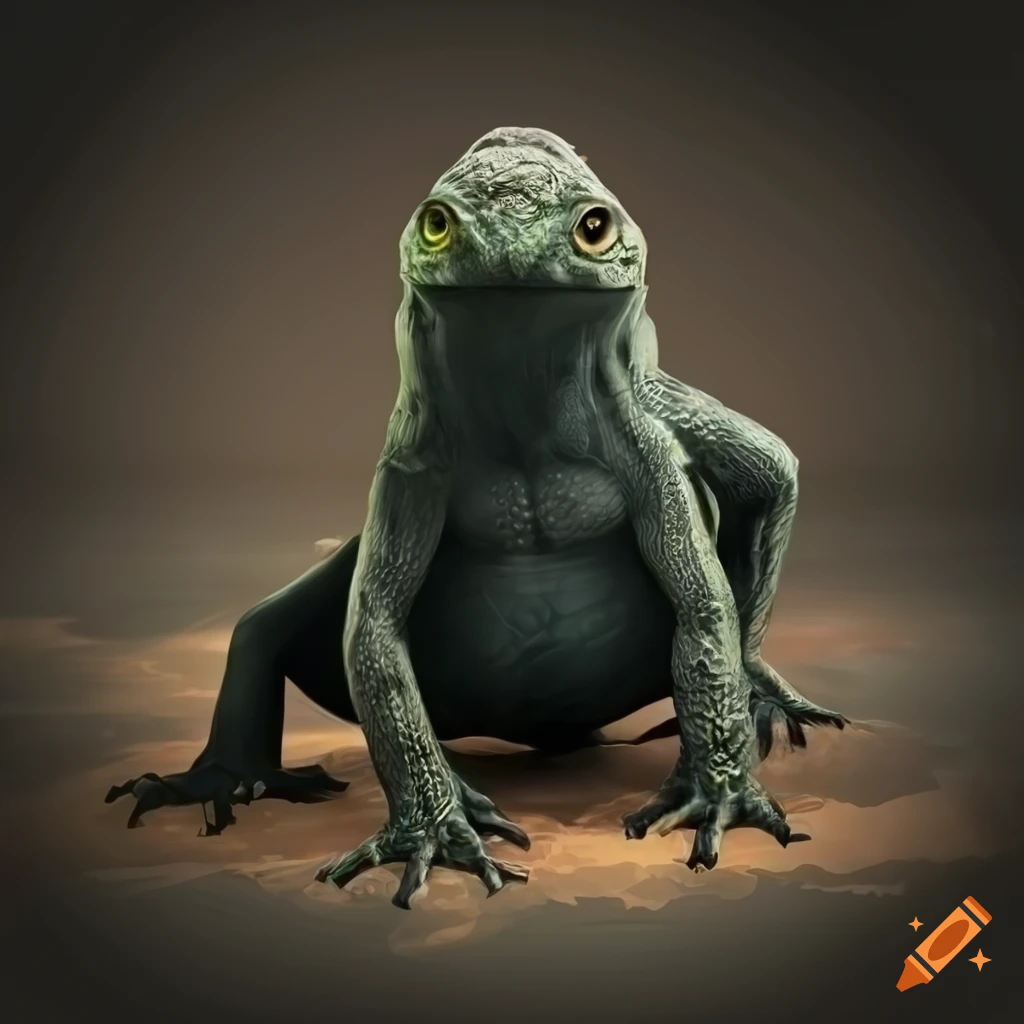 Medieval lizard creature on dark background on Craiyon