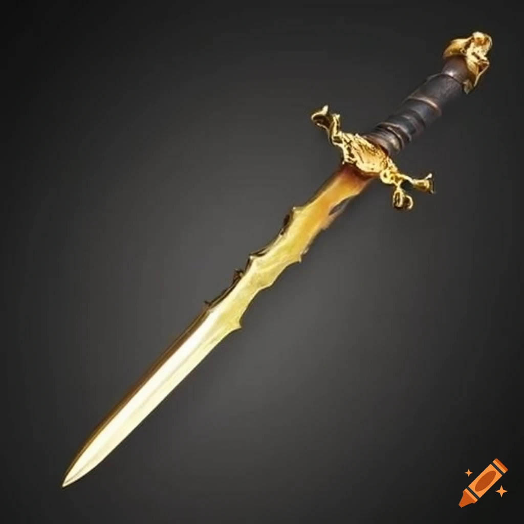 Elegant sword being crafted from golden molten metal on Craiyon