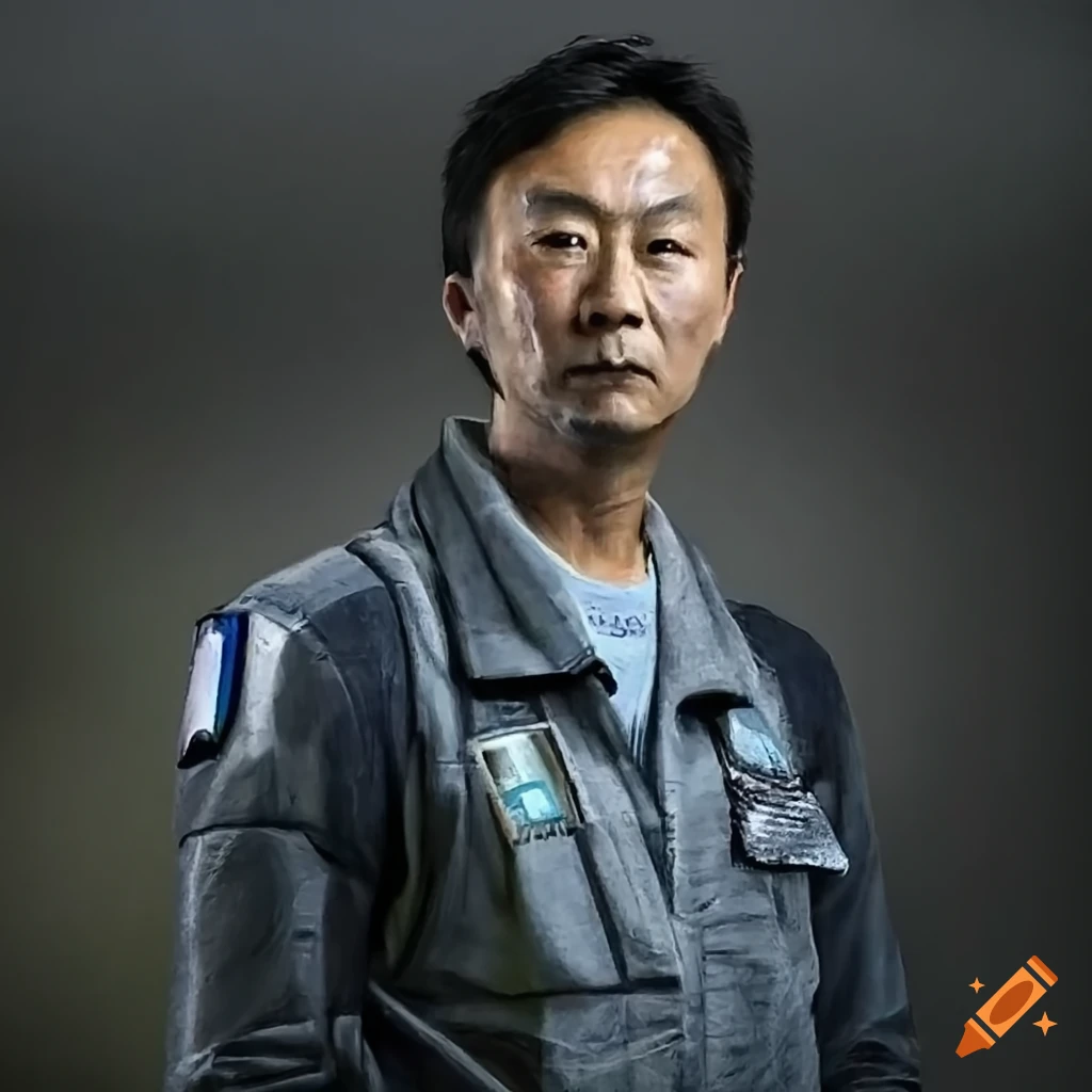 Portrait of a mid-age Asian battletech pilot on Craiyon
