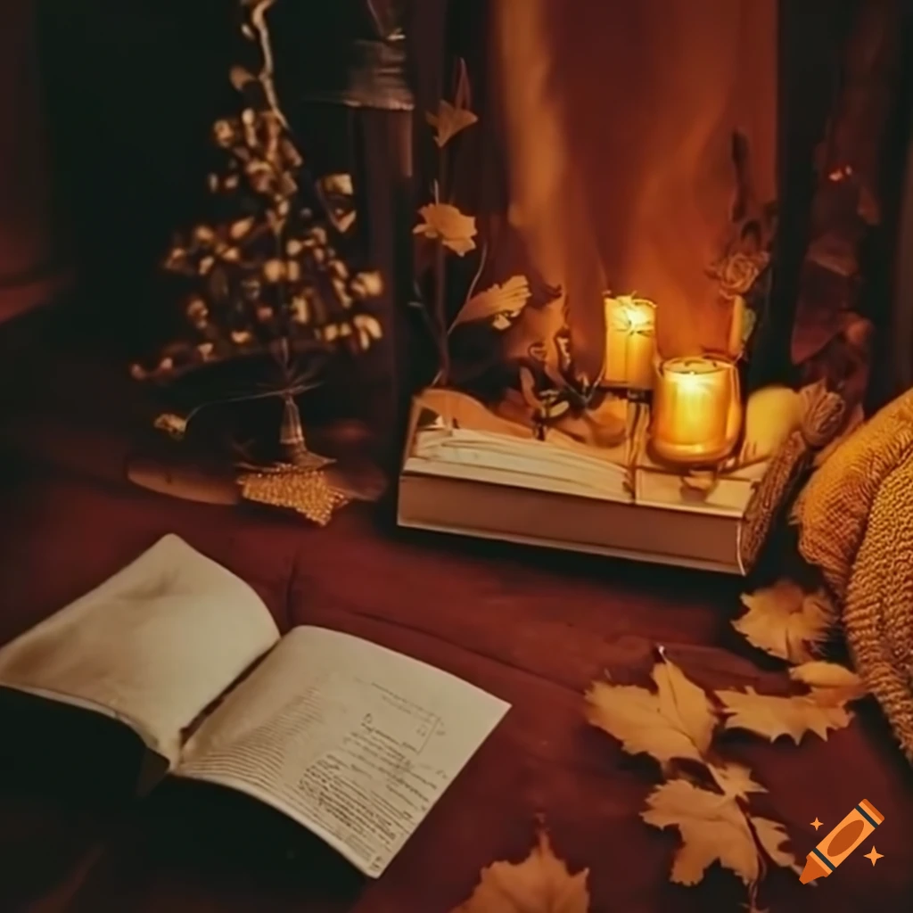 Cozy autumn reading nook on Craiyon