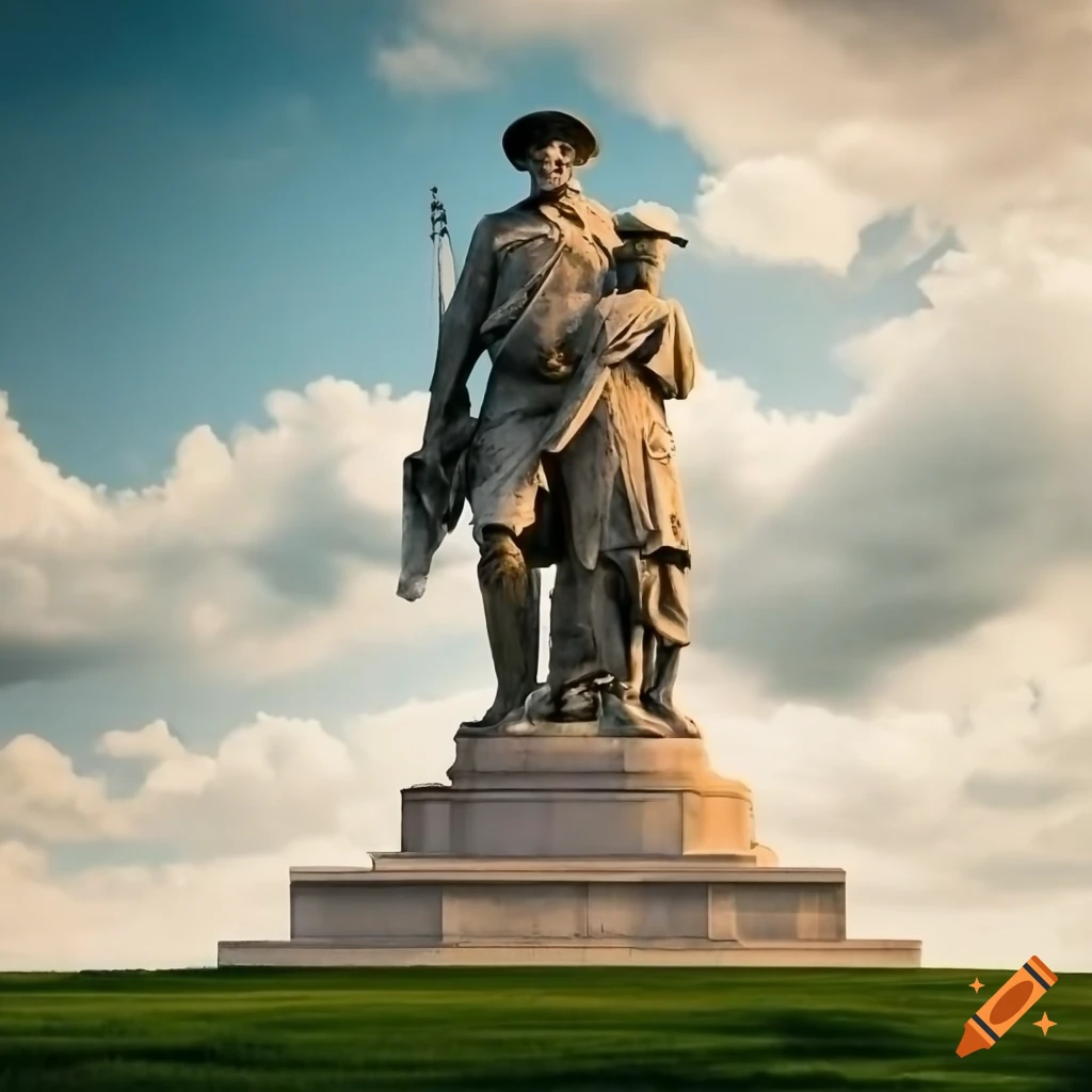 Marble statue depicting a mother saying goodbye to her son on Craiyon