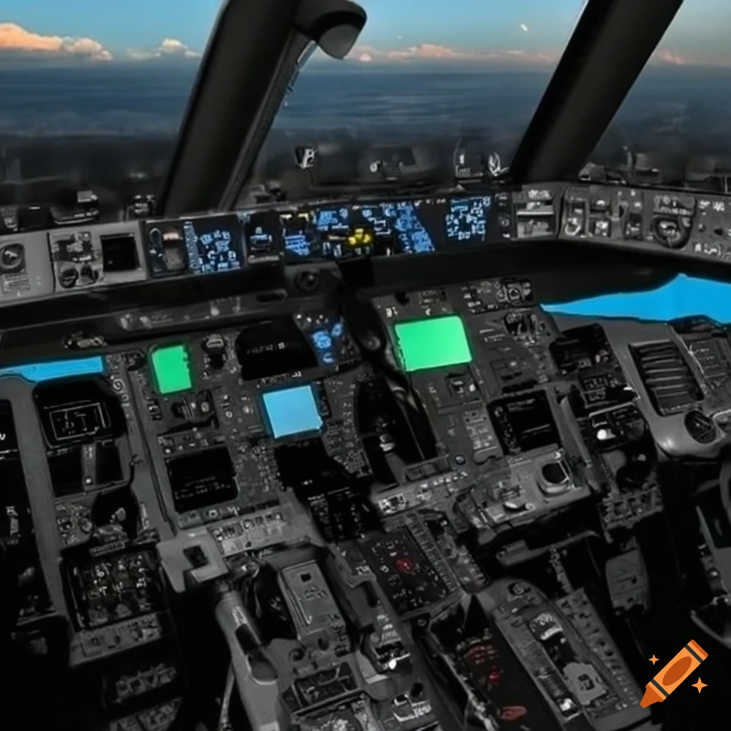 Cockpit view of an aircraft on Craiyon