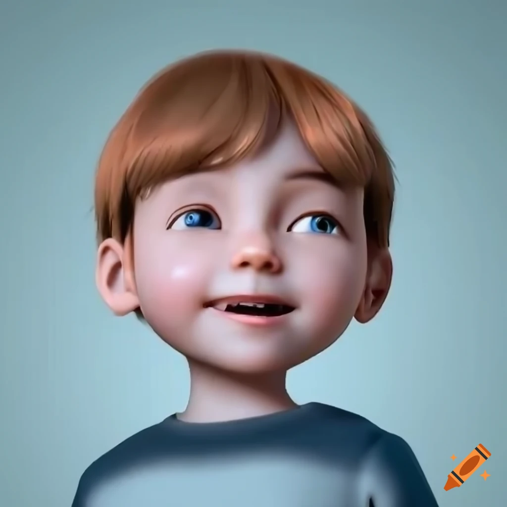 3D animation of a young honest boy with a smile on Craiyon