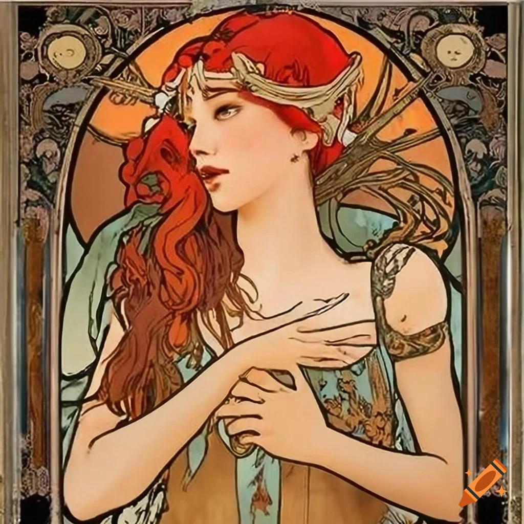 Artwork ghost in the shell in alphonse mucha style on Craiyon