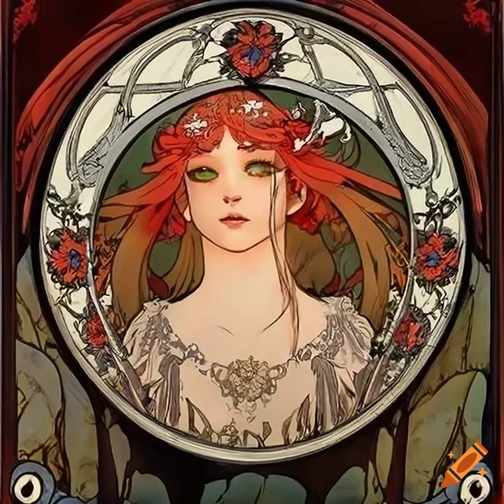Artwork ghost in the shell by alphonse mucha on Craiyon