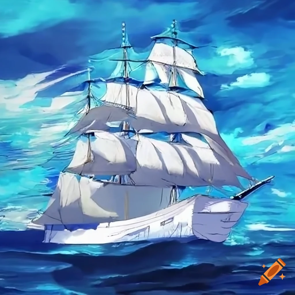 Pirate boat style manga in tempest on Craiyon