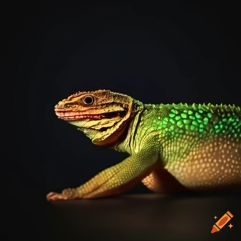 Reptiles on black background with light