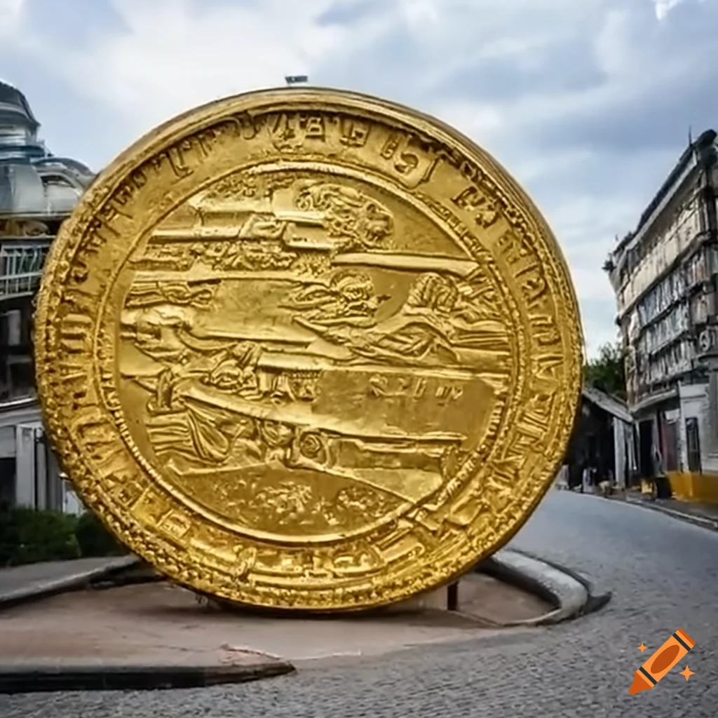 Giant gold coin in the street