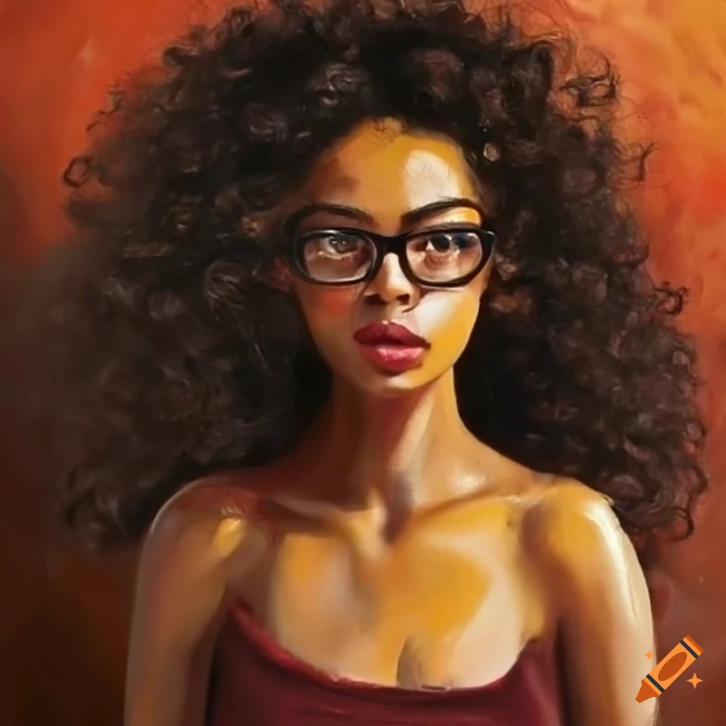 Portrait Of A Girl With Curly Hair And Red Glasses On Craiyon