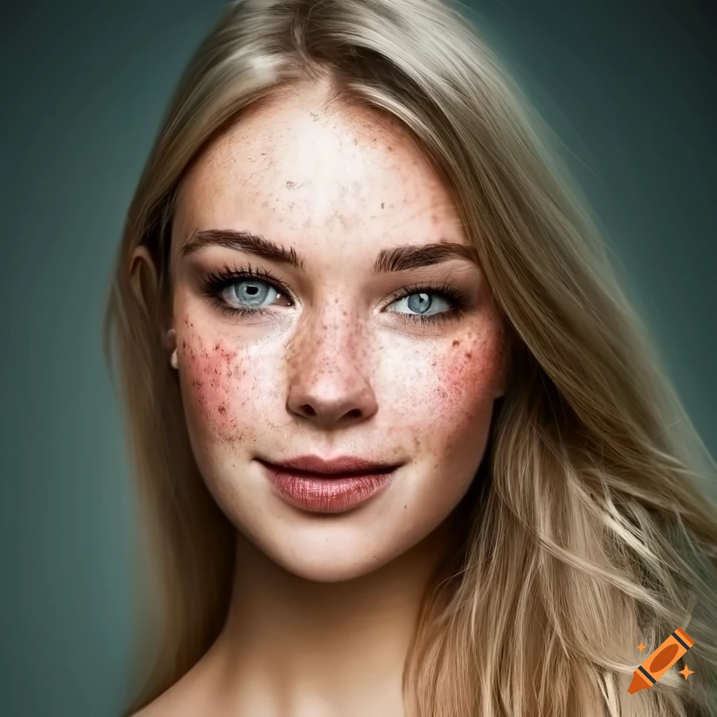 Portrait of a beautiful young woman with freckles and bobbed dark ...