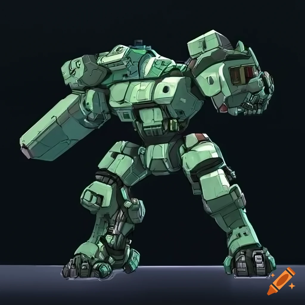 Anime art style mecha with bulky armor and tank lower body on Craiyon