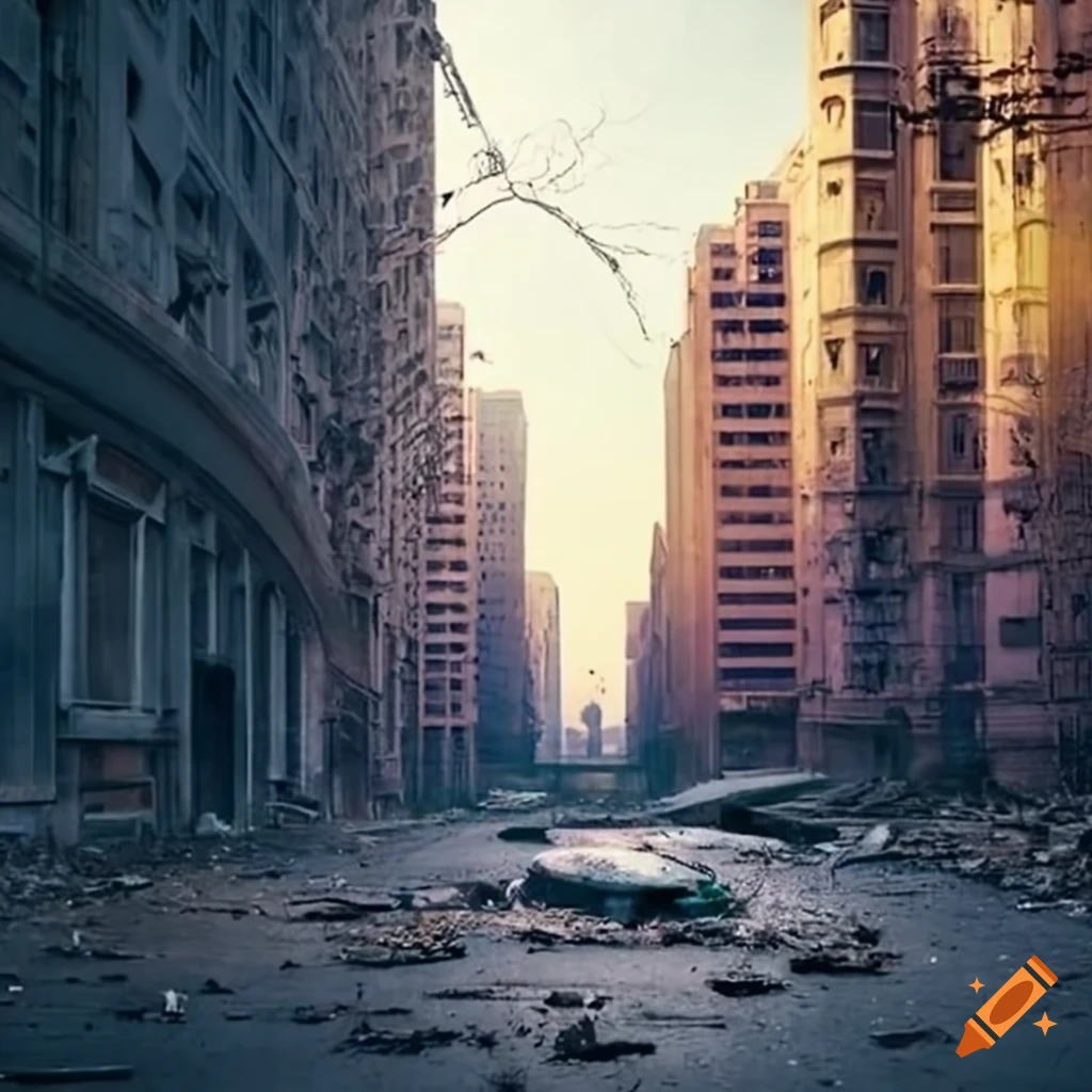 Post-apocalyptic city with abandoned streets on Craiyon