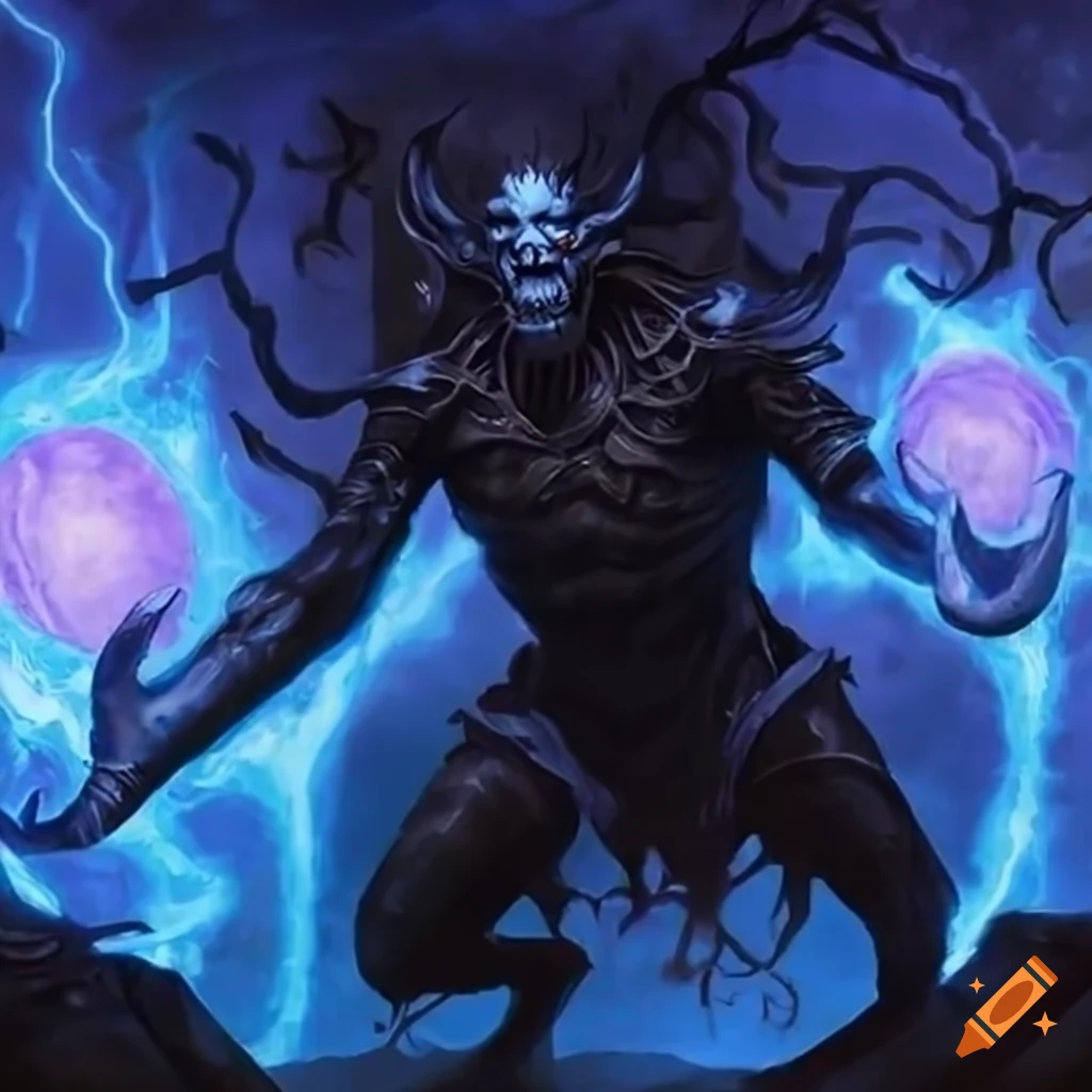 Image of a black demon casting blue magic on Craiyon