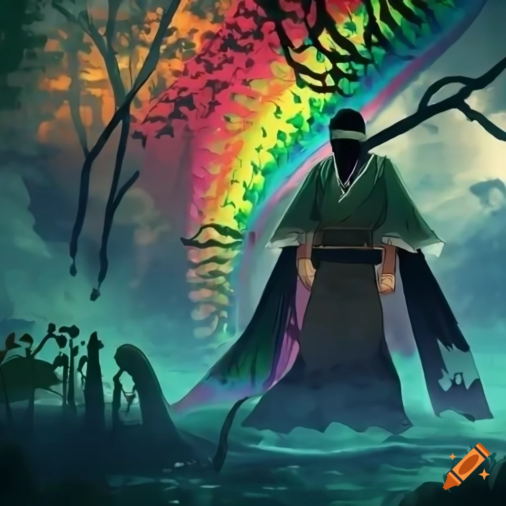 Illustration of a ninja prince warrior in a colorful cloak on Craiyon