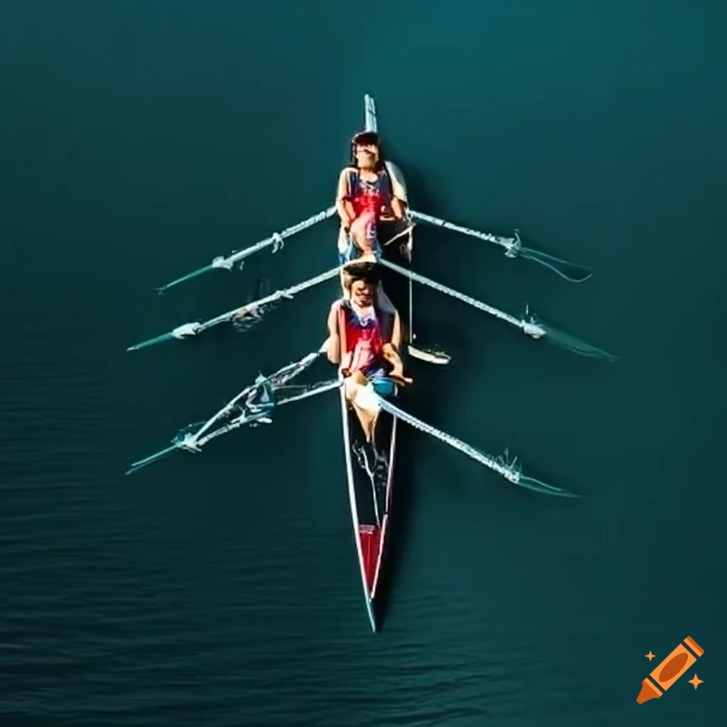 Aerial view of rowing sports team in a boat on Craiyon