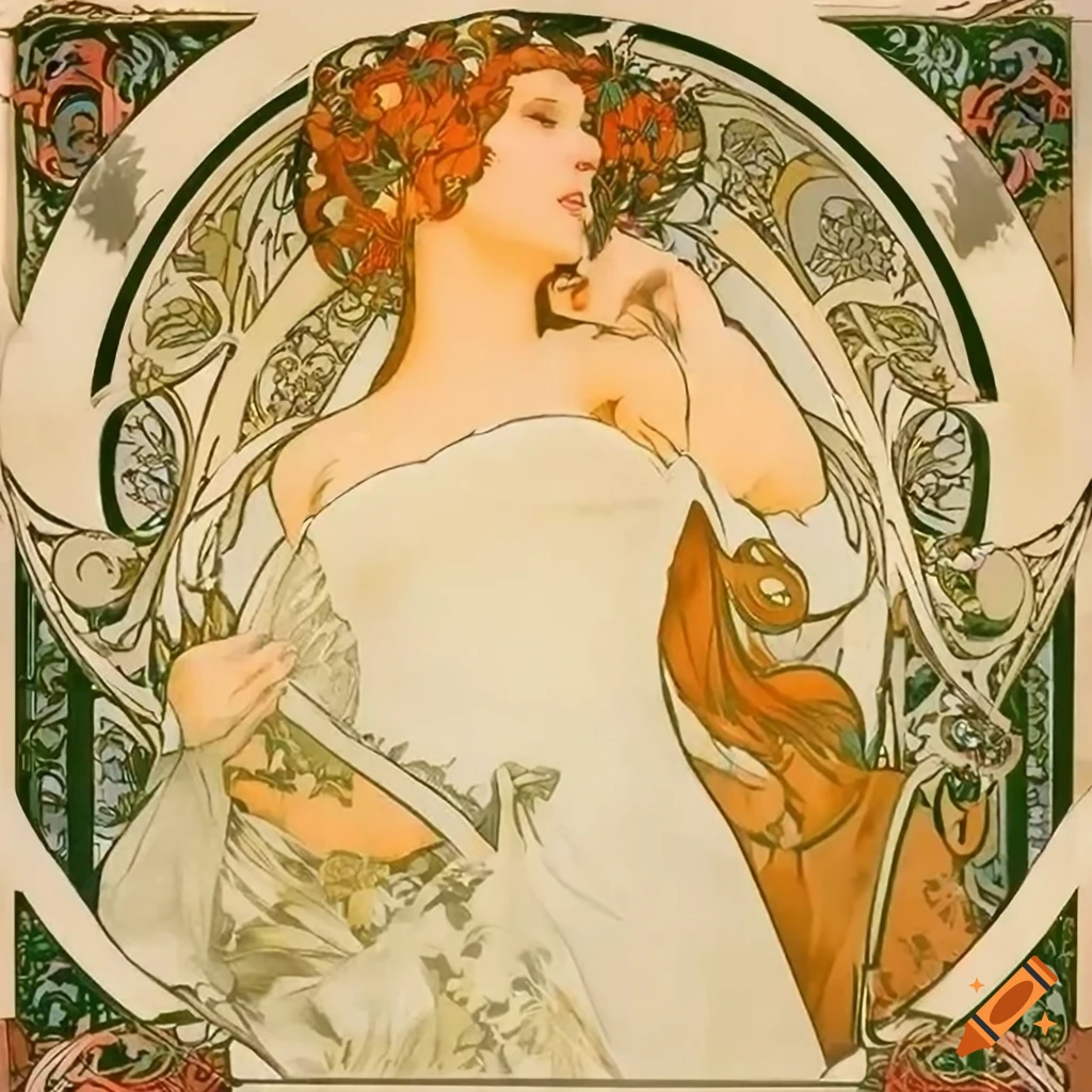 Alphonse mucha inspired manga angel artwork