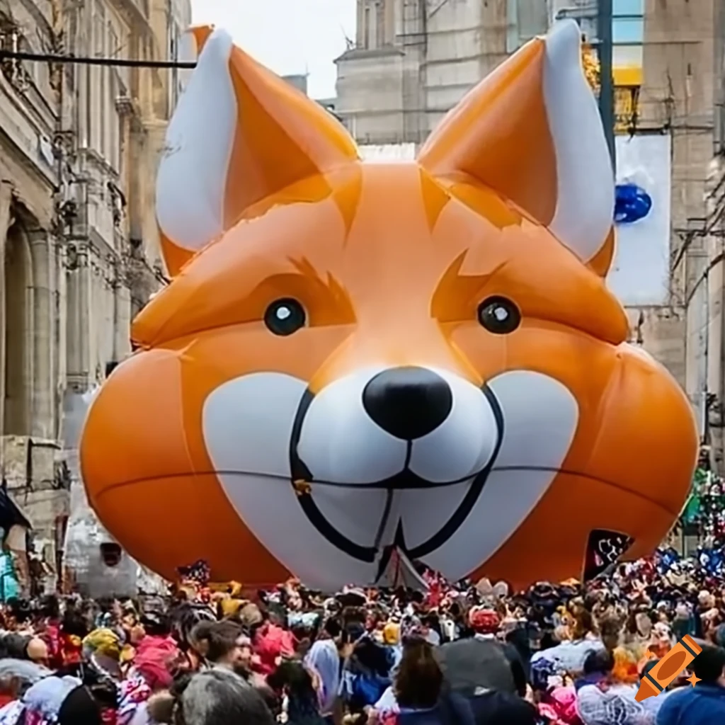 Photograph of a fox face balloon in a parade