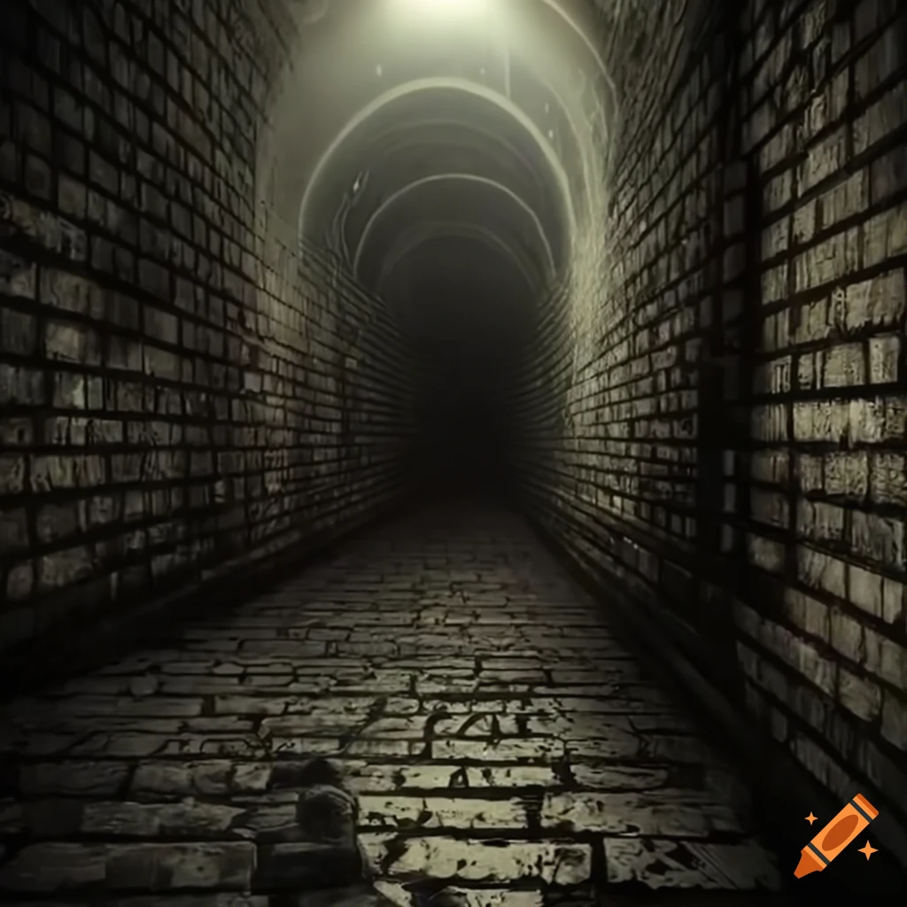 Dark sewer tunnel in first person view on Craiyon