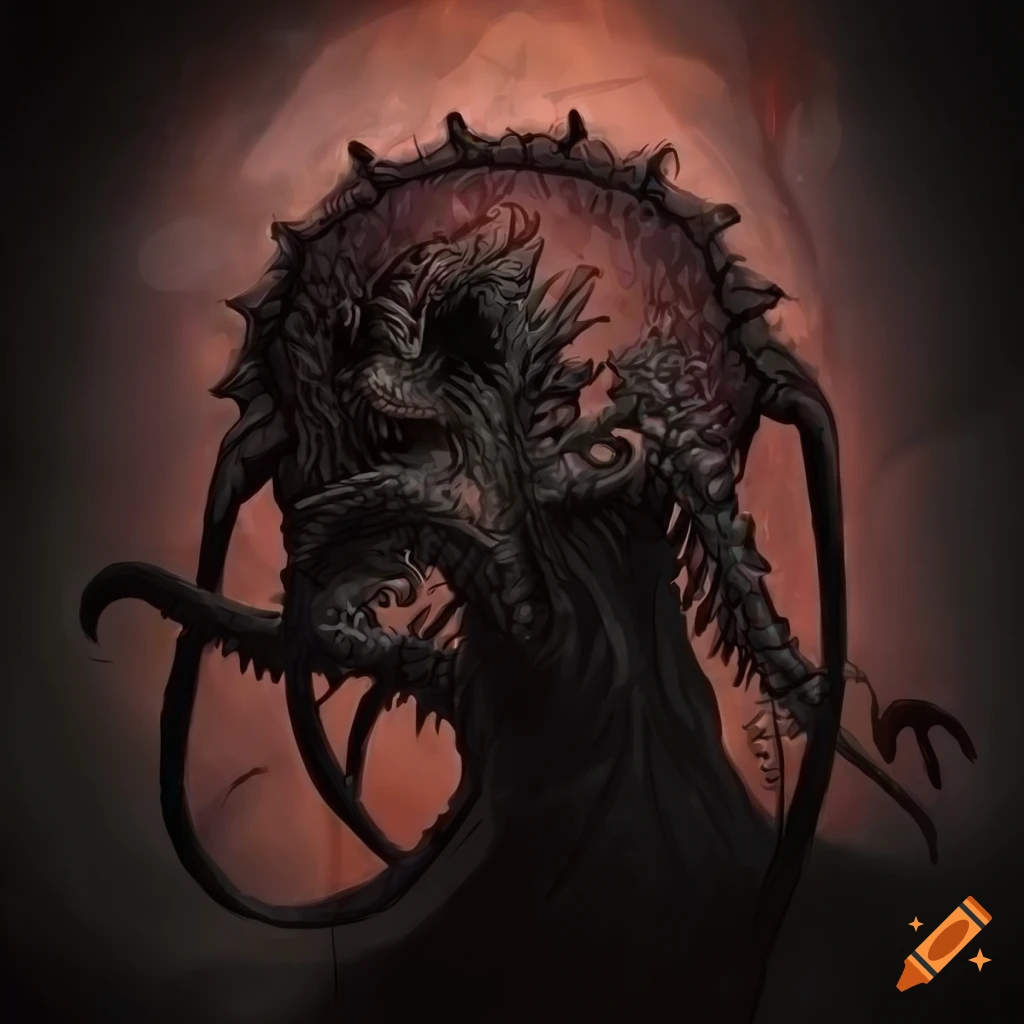 Horror illustration of a tentacled creature with wings on Craiyon