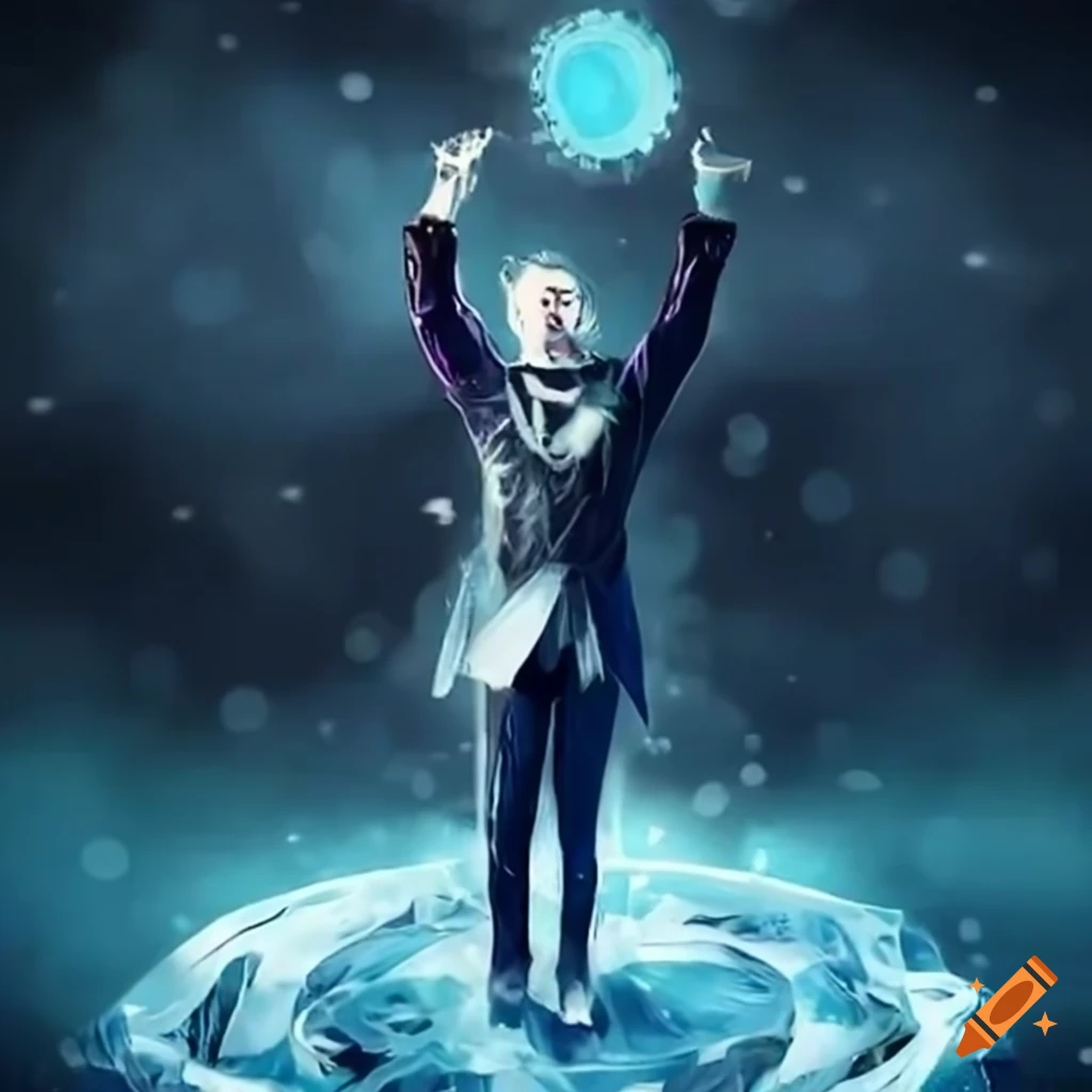 Magician casting ice spell in a stadium on Craiyon