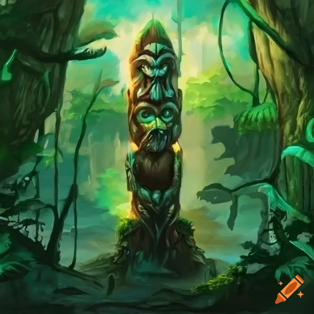 Fantasy art of a mysterious totem in the jungle