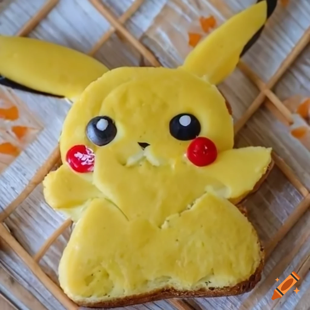 Pikachu-shaped bread on a table on Craiyon