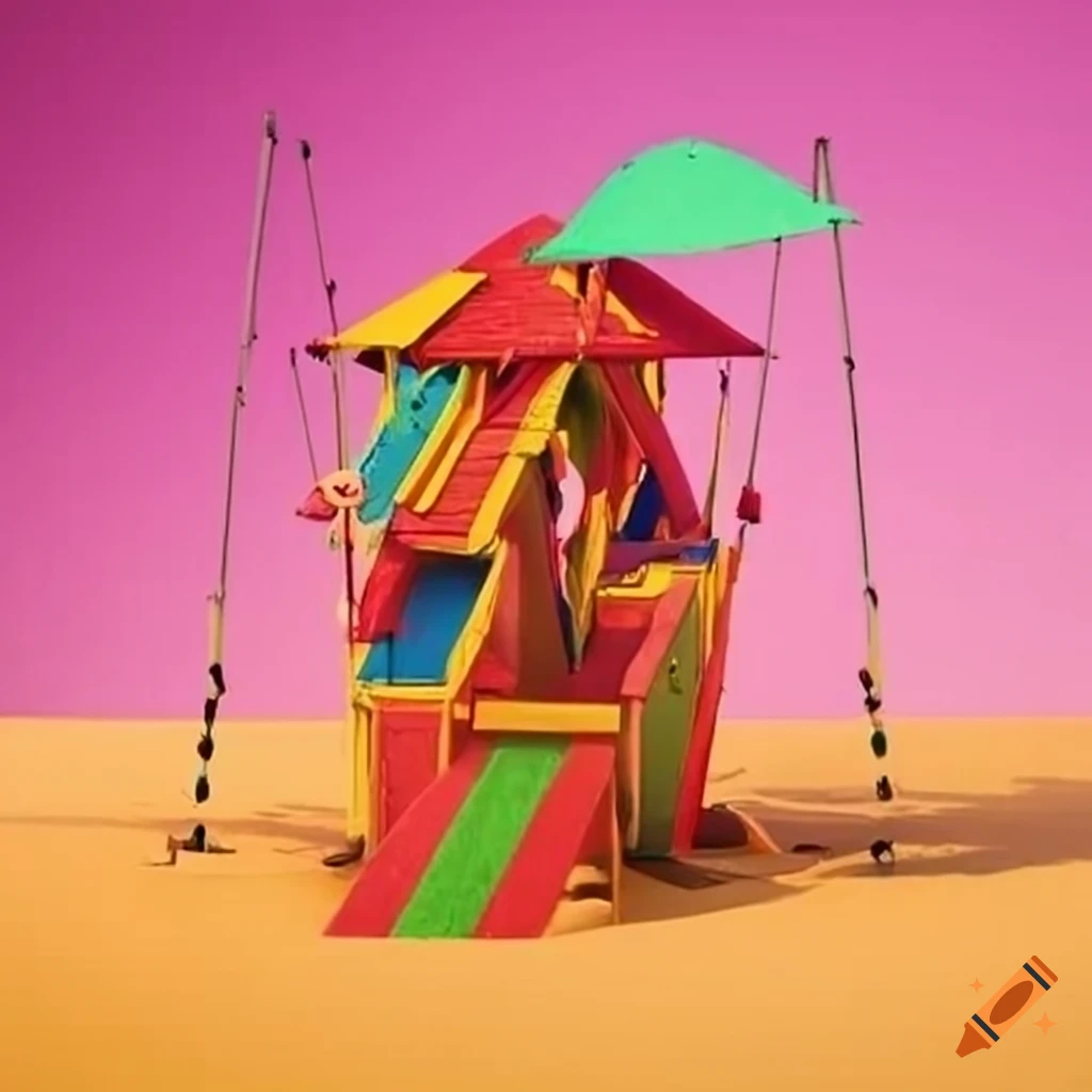 Funny and colorful playground with unconventional structures