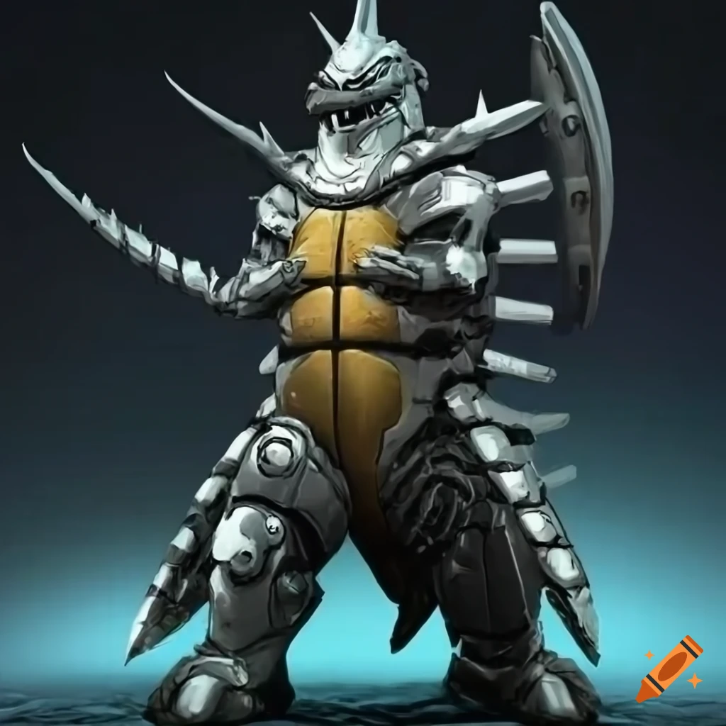 Art of a futuristic cyborg turtle kaiju on Craiyon