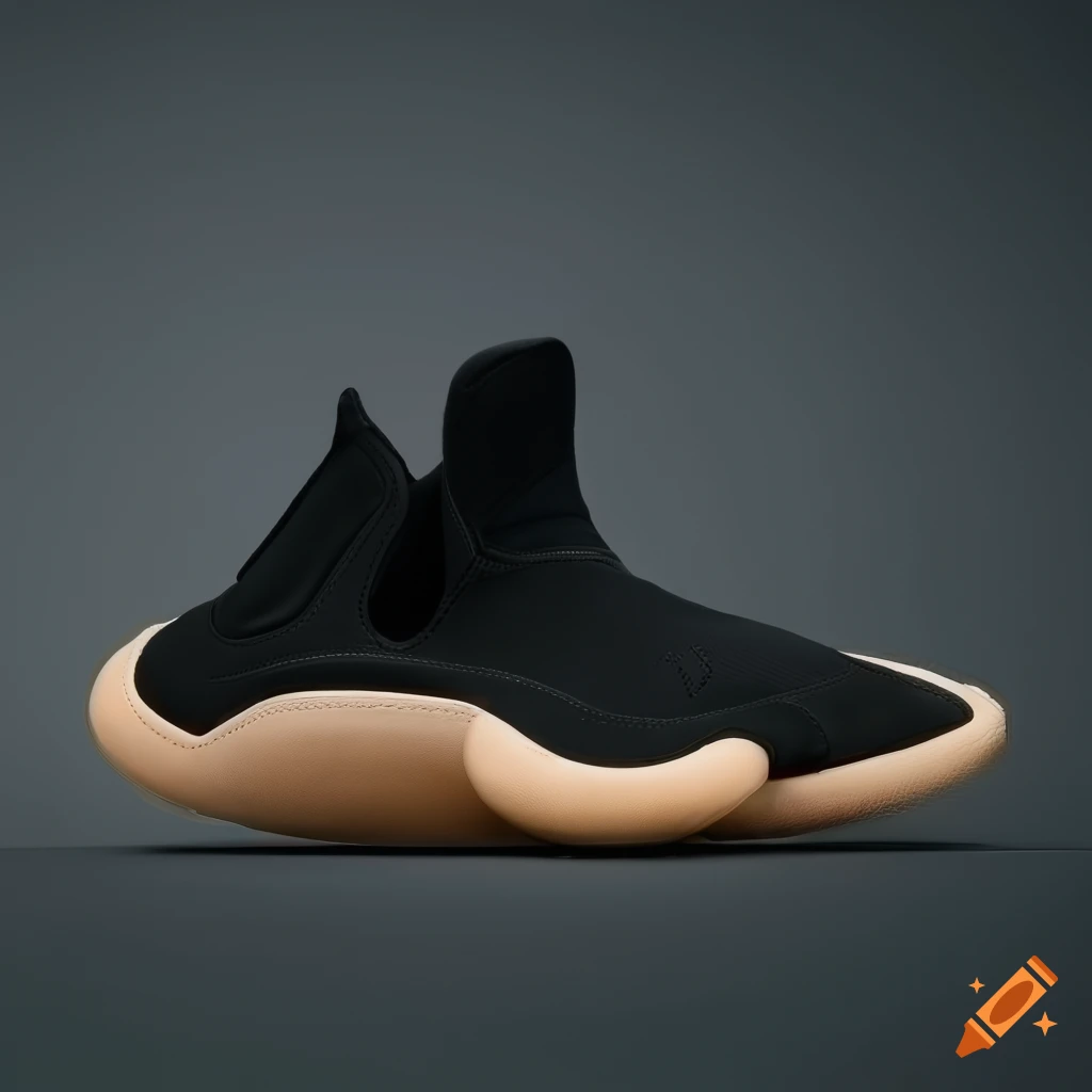 Side view of a futuristic yeezy 750 slip-on shoe