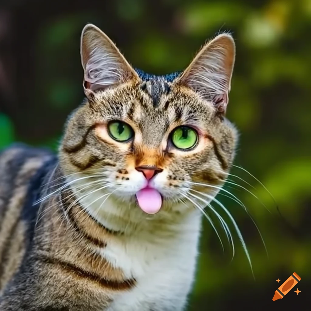 Friendly cat sticking out its tongue on Craiyon