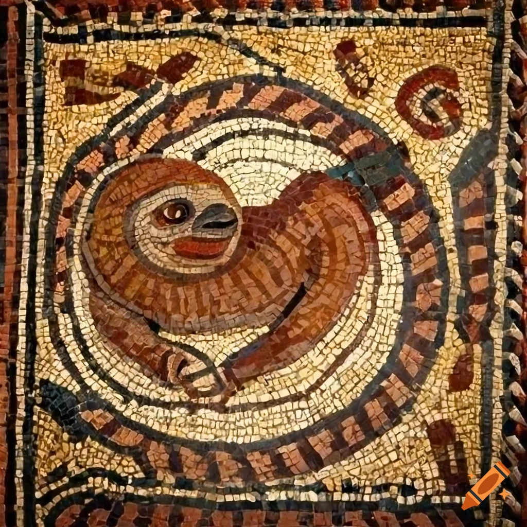 High-resolution photograph of an ancient Roman mosaic with a sloth on ...