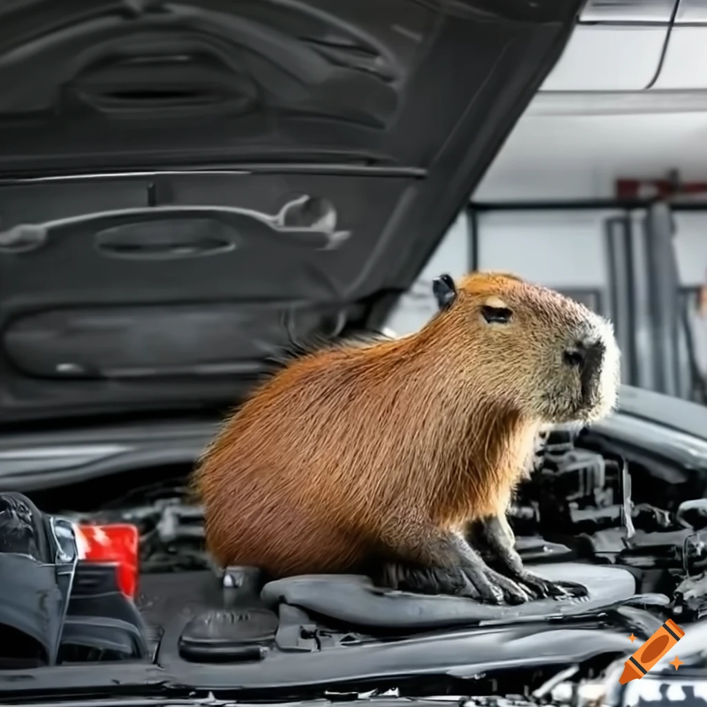 Funny image of a capybara working as a car mechanic on Craiyon