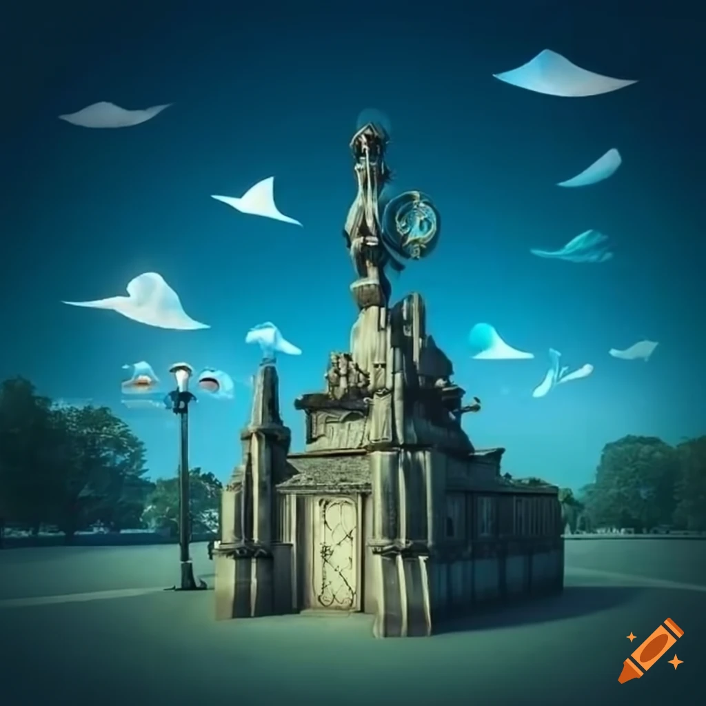 Design of a gothic futuristic urban park with surreal elements on Craiyon