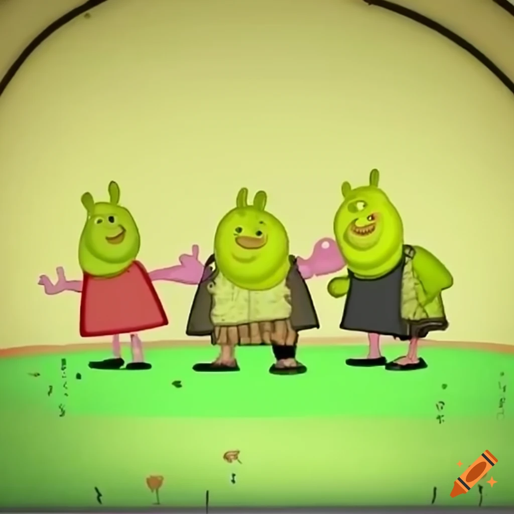 Peppa pig and shrek characters together on Craiyon